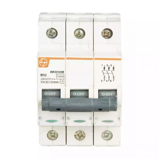 EXORA MCB 10A TP 415V AC 10kA B Curve | L&T - myelectric.in